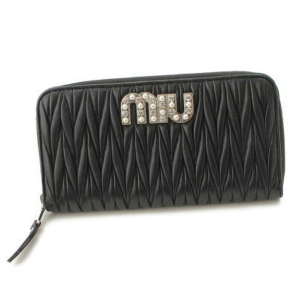 Miu Miu | Bags | Miu Miu Logo Pearl Rhinestone Matelasse Wallet Long ...